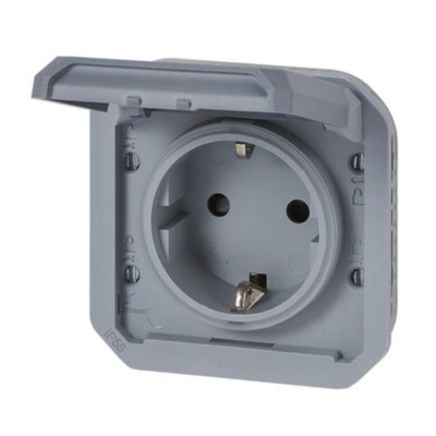 Plexo - German standard socket outlet with screw terminals - Grey mechanism - 16A 250V AC IP44 IK08 - Halogen-free thermoplastic for sale