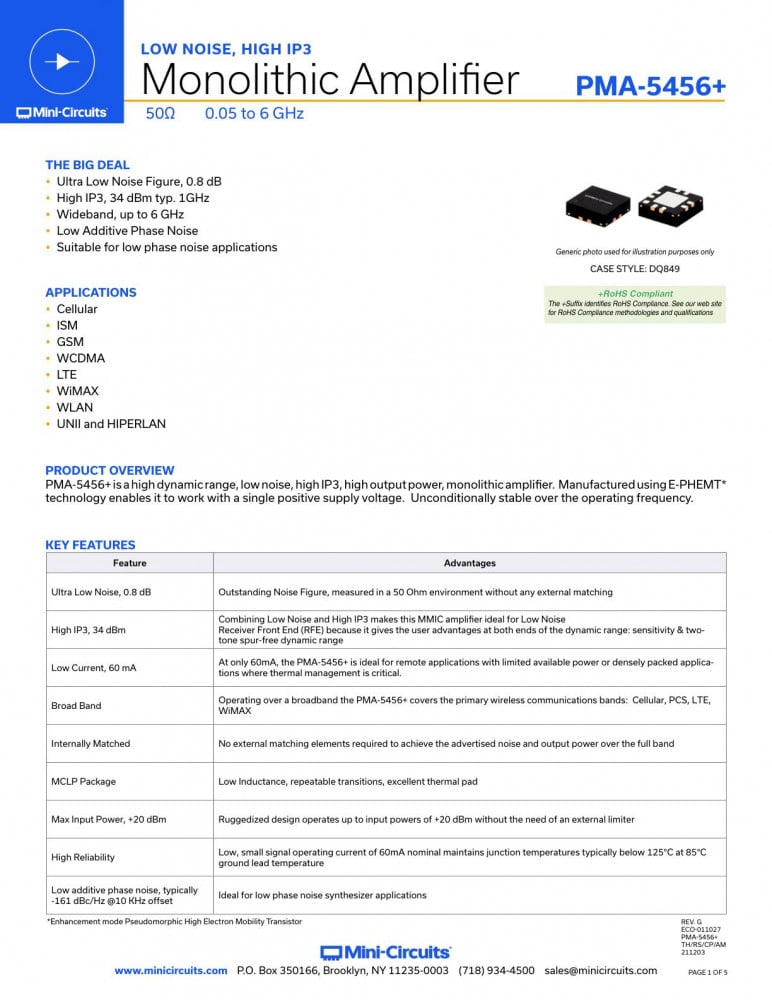 PMA-5456+ datasheet page 1