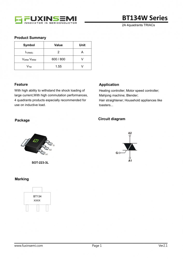 BT134W-600E technical document page 1