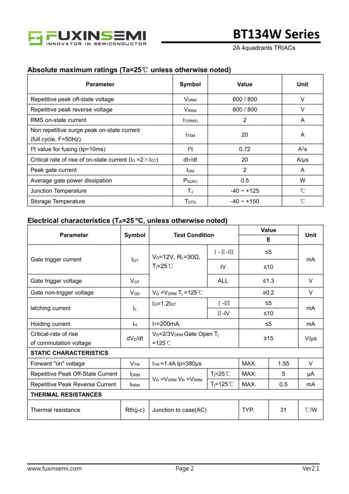 BT134W-600E technical document page 2