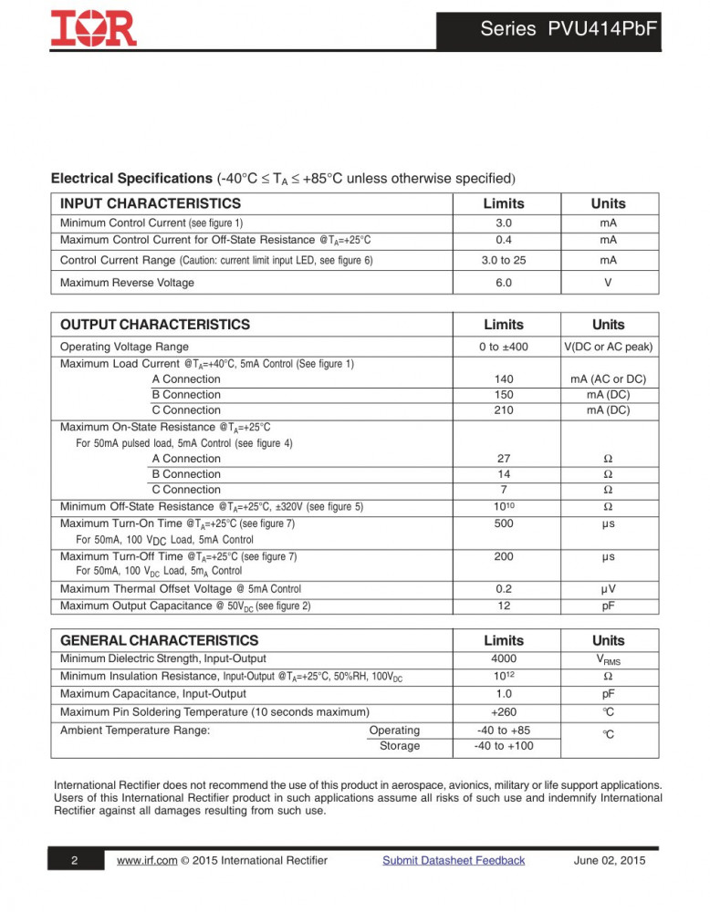 PVU414S-TPBF datasheet page 2