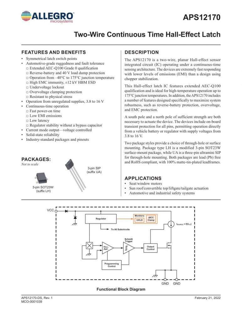 APS12170 datasheet page 1