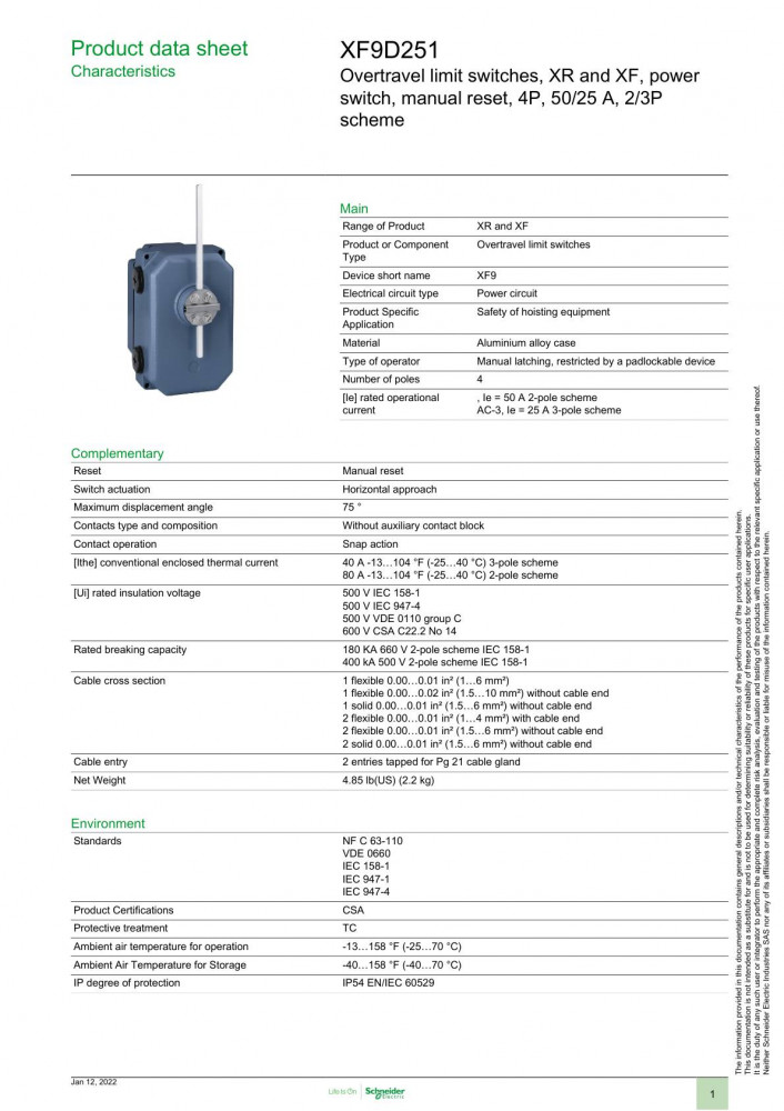 XF9D251 technical document page 1