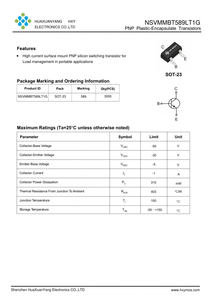 NSVMMBT589LT1G-HXY datasheet page 1