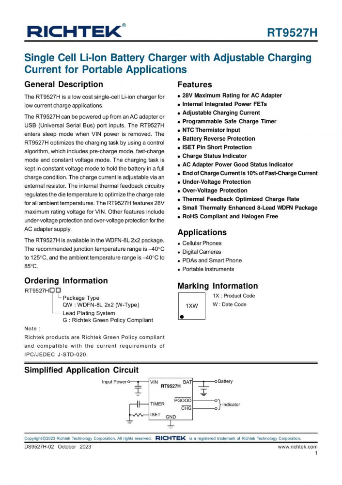 RT9527H datasheet page 1