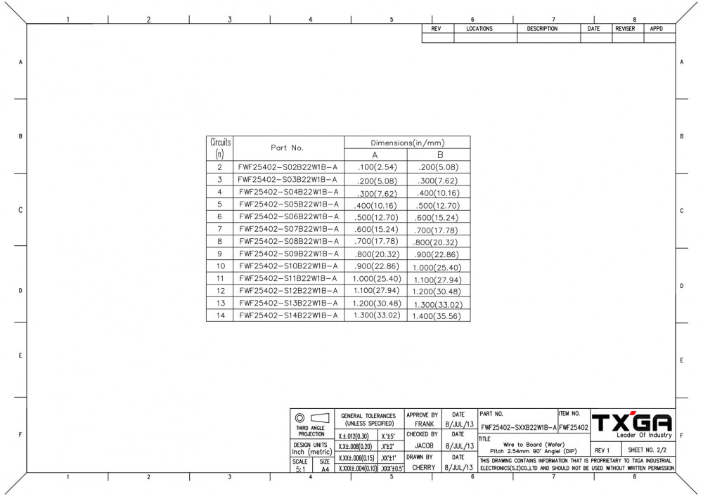 TXGA FWF25402-S12B22W1B-A technical drawing page 2