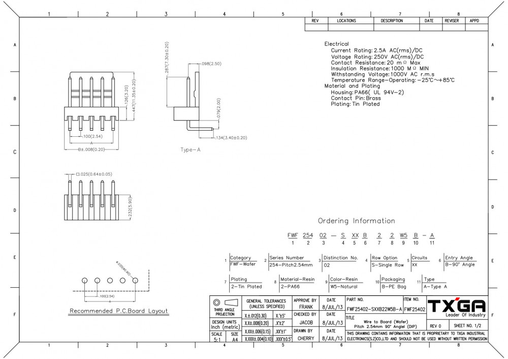 TXGA FWF25402-S12B22W1B-A technical drawing page 3