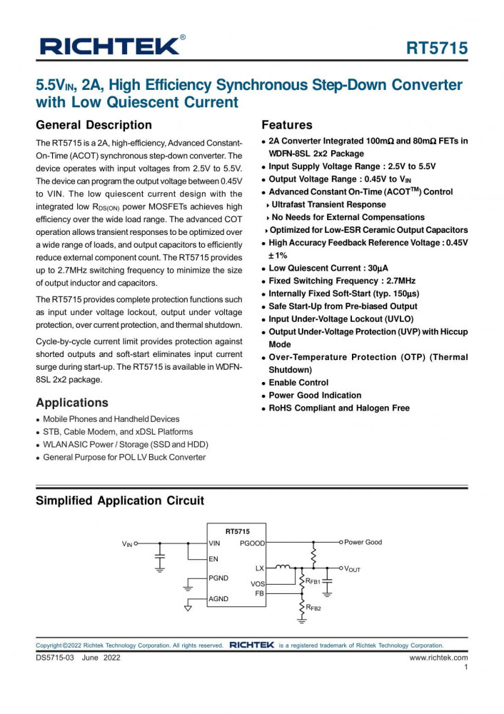 RT5715 technical document page 1