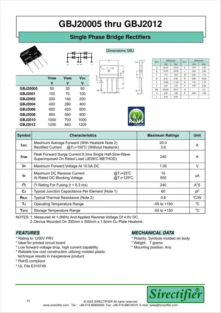 GBJ2004 datasheet page 1