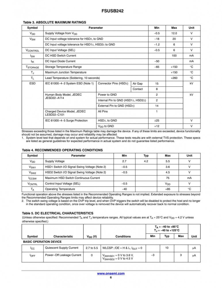 FSUSB242 technical document page 6