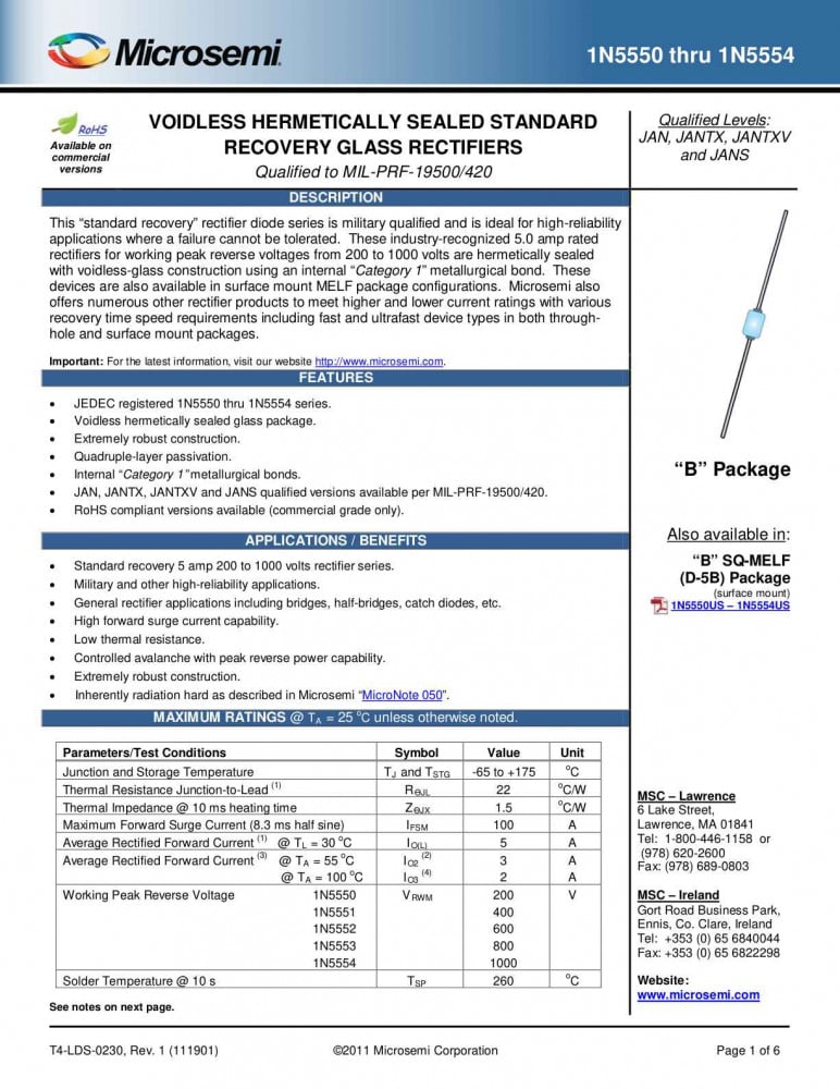 JANTX1N5553 datasheet page 1
