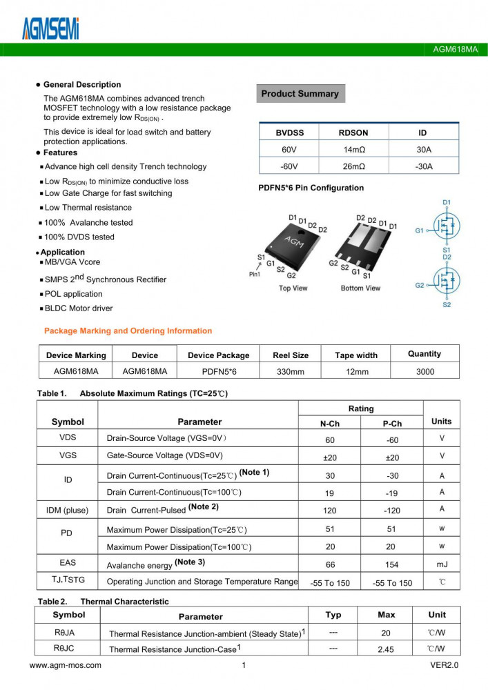 AGM618MA datasheet page 1