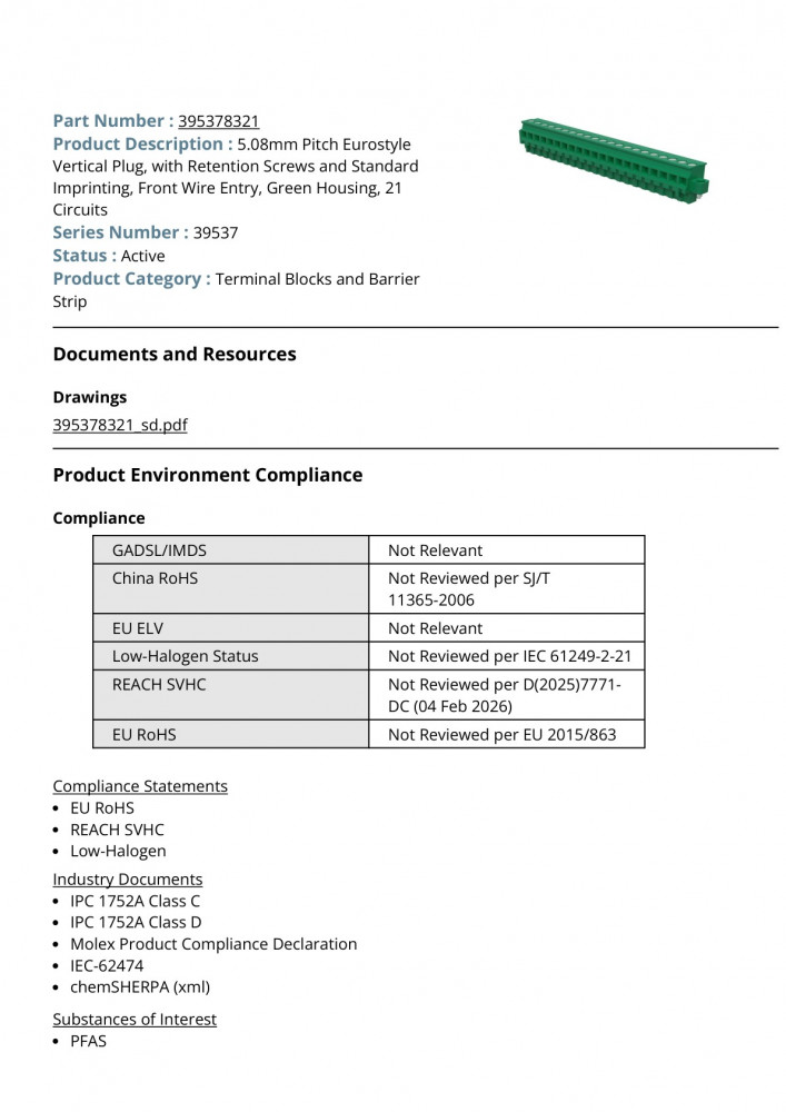 MOLEX series 39537 drawing, page 1