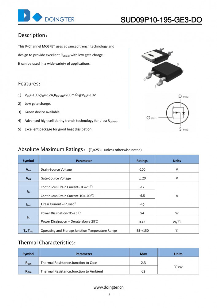 SUD09P10-195-GE3-DO datasheet page 1