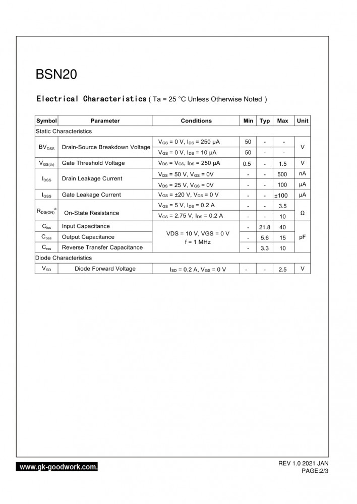BSN20 datasheet page 2