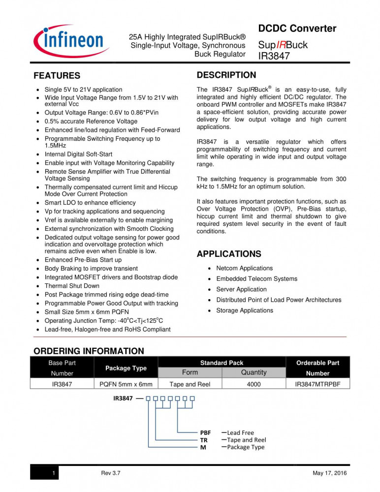 IR3847 datasheet page 1