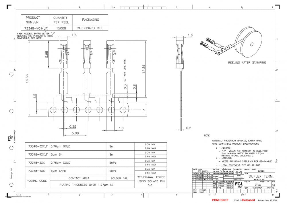 Amphenol 73348-301LF technical document preview