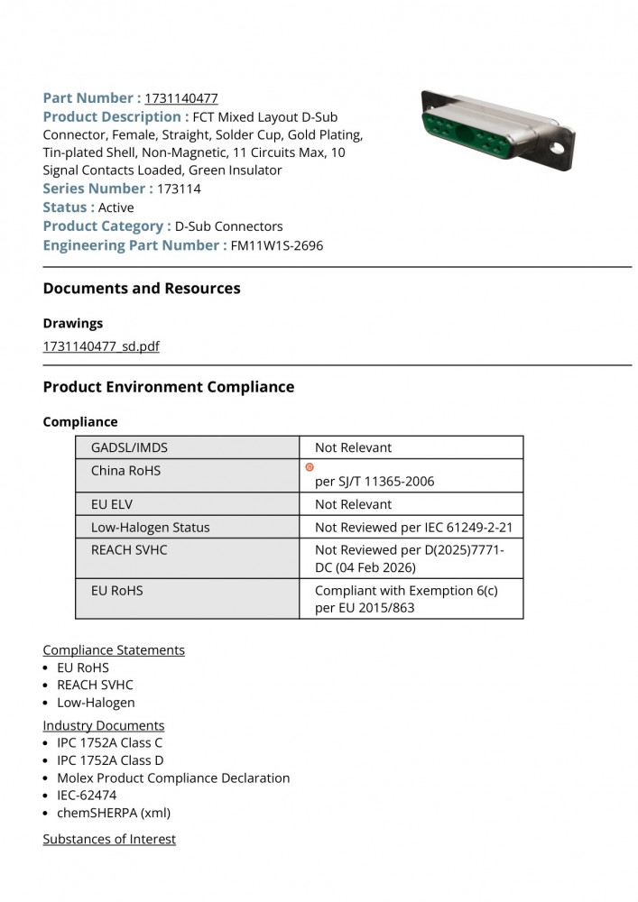 MOLEX 1731140477 technical drawing page 1
