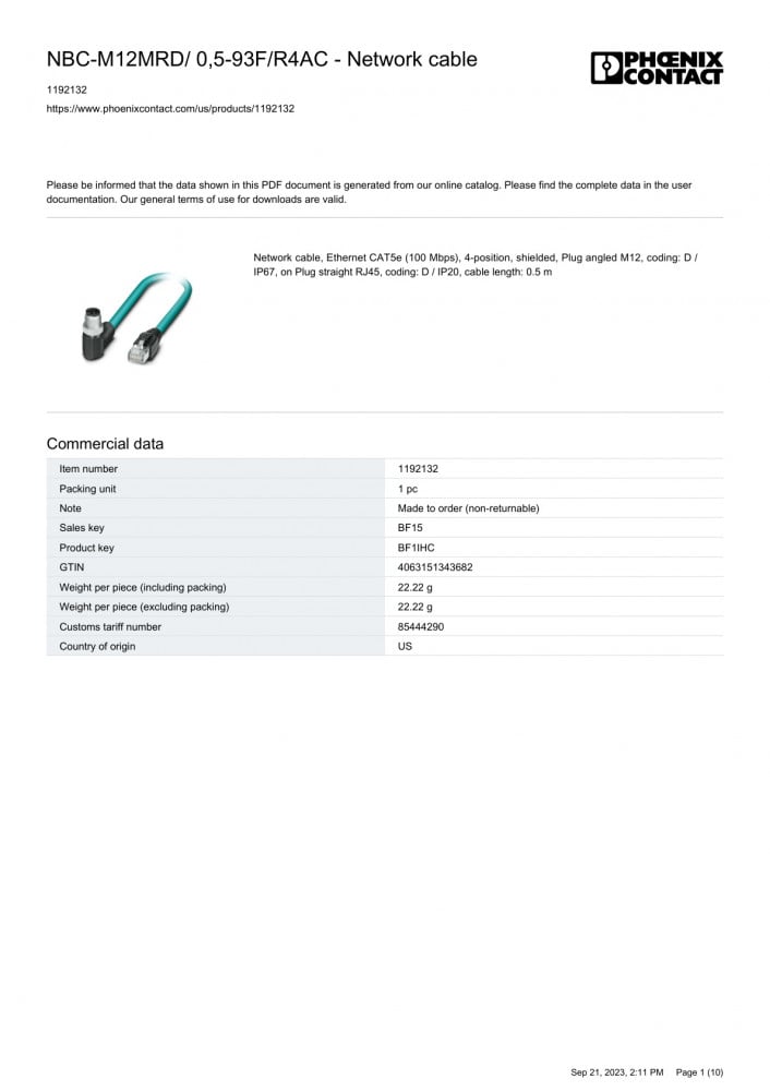 Phoenix Contact 1192132 technical document page 1
