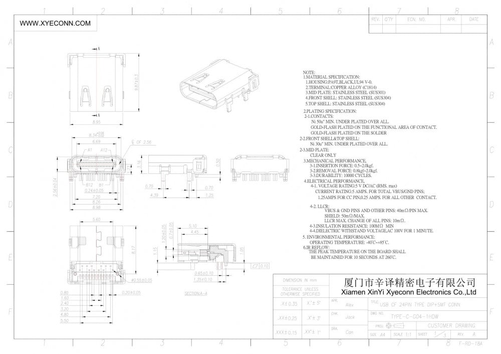 TYPE-C-G04-1HDW drawing page 1