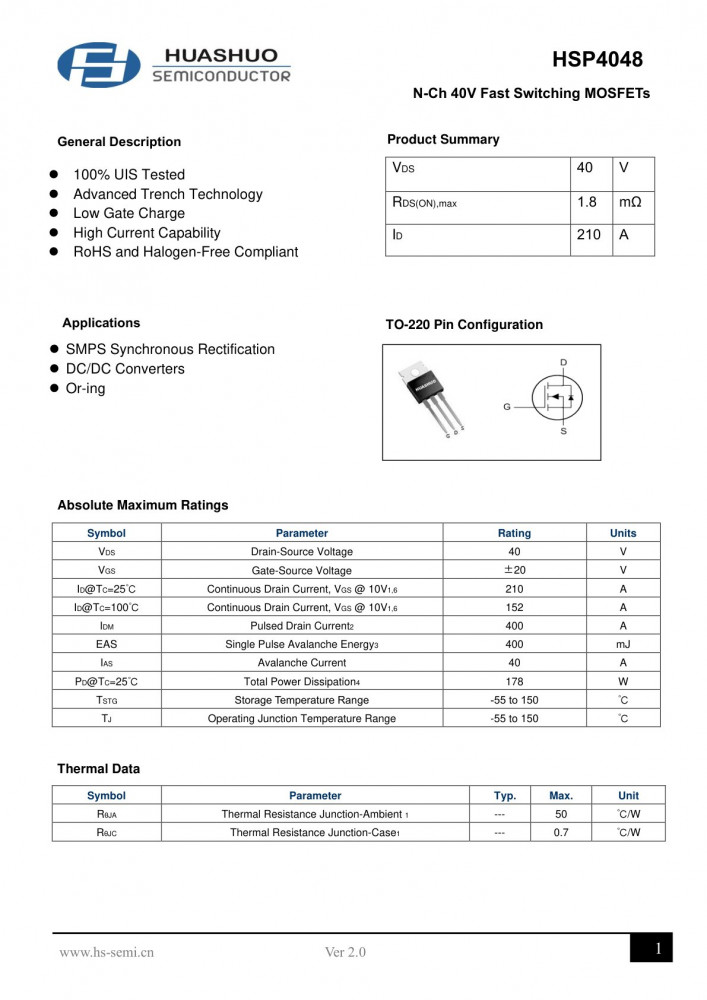 HSP4048 datasheet page 1