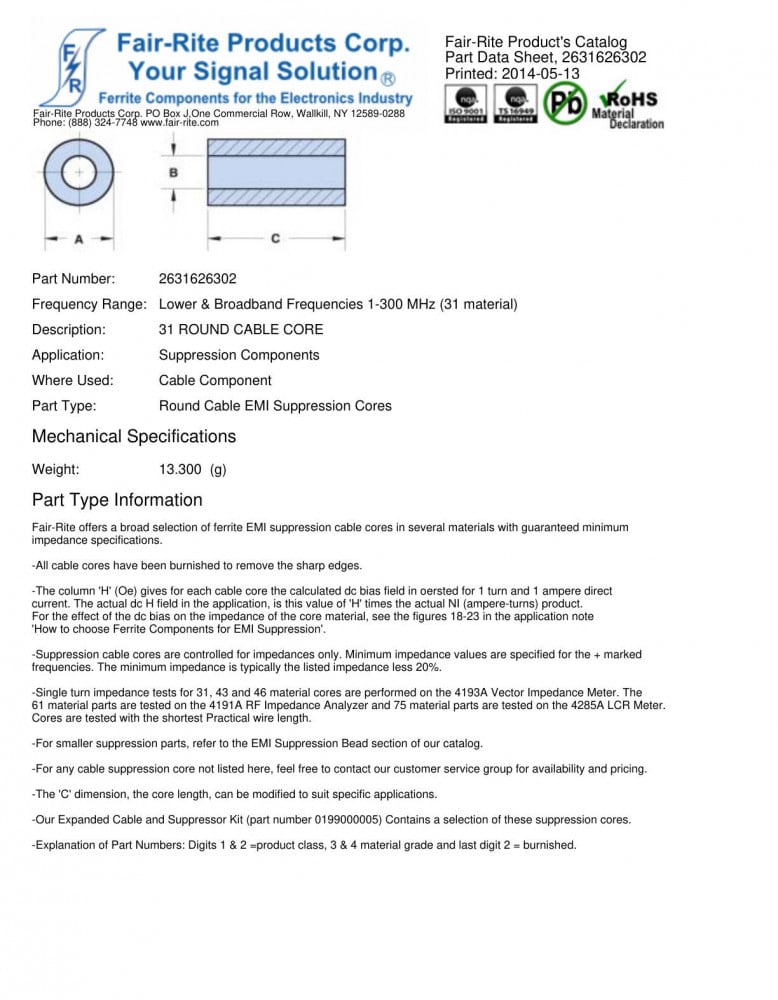 Fair-Rite 2631626302 document page 1
