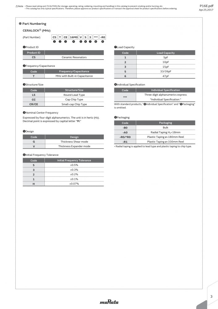 Murata ceramic resonator catalog page 5