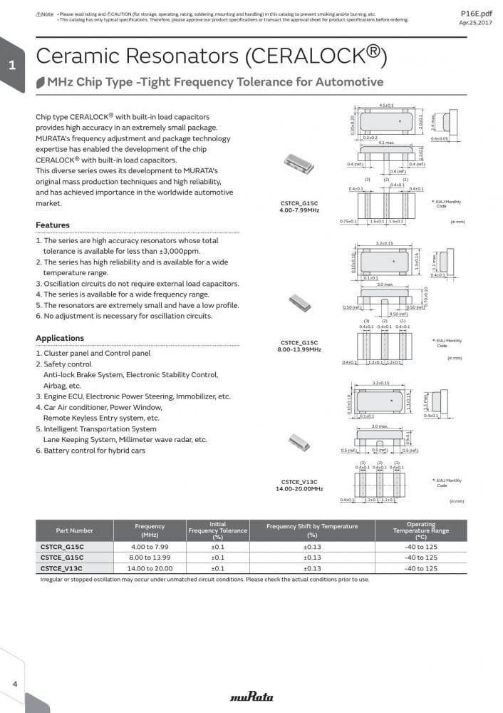 Murata ceramic resonator catalog page 6