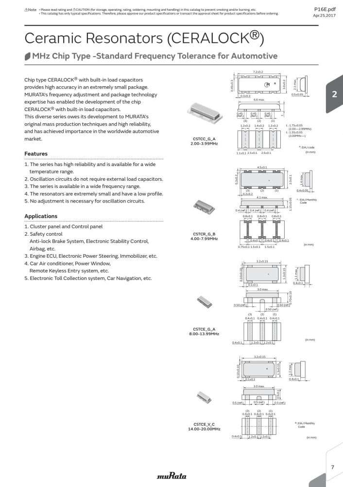 Murata ceramic resonator catalog page 9
