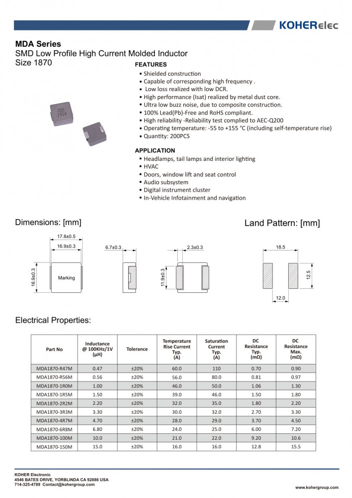 MDA1870 series product features and application page