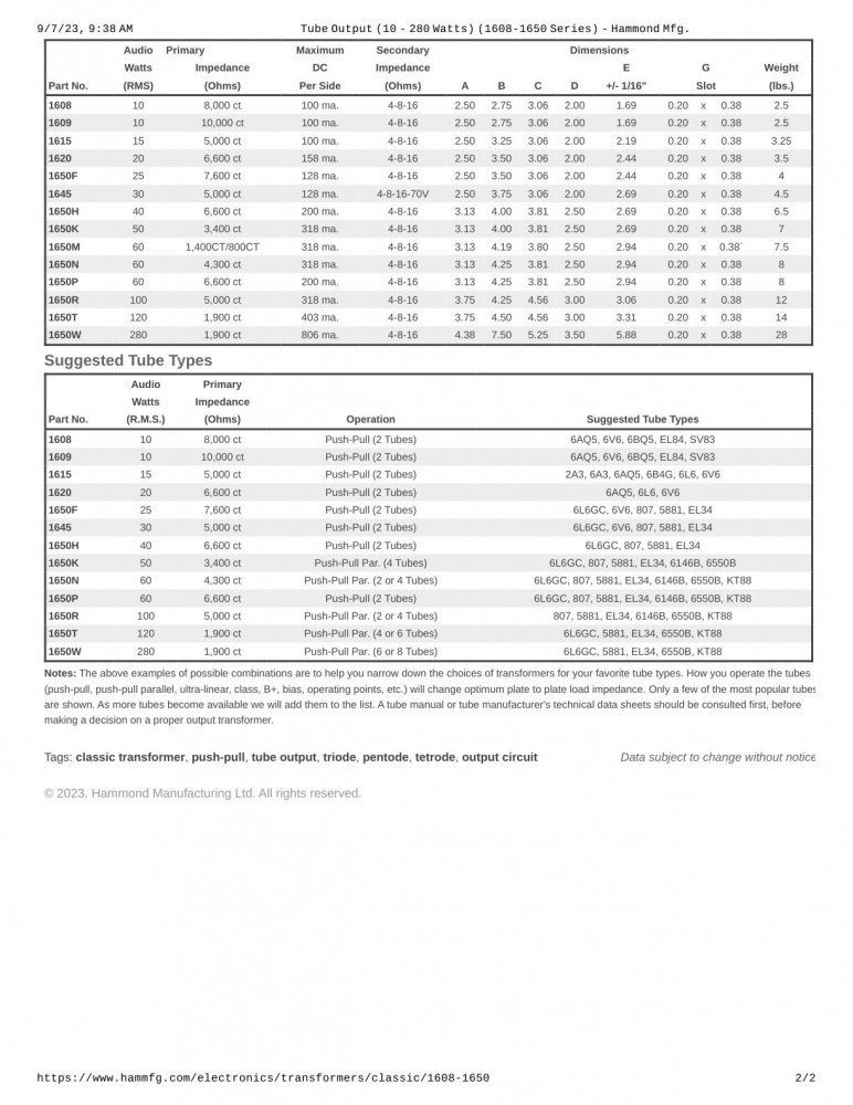 Hammond 1650F technical document page 2