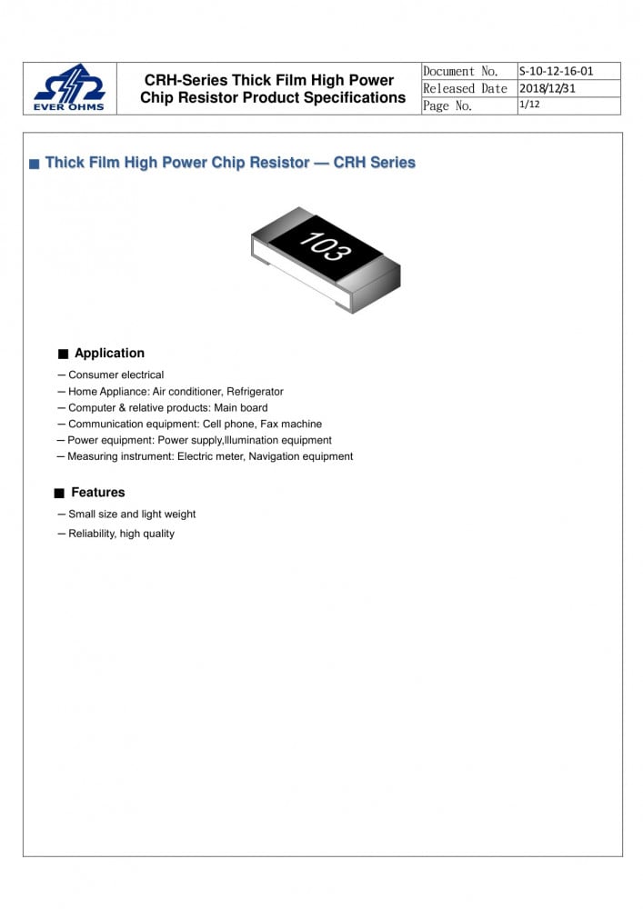 EVER OHMS CRH series datasheet page 1
