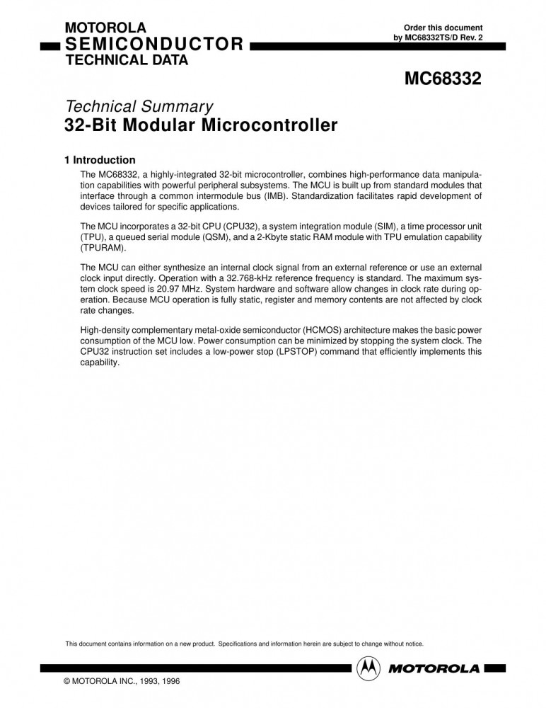 MC68332 datasheet page 1
