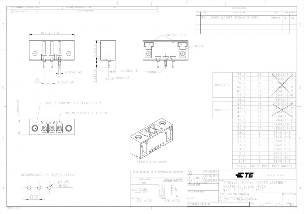 TE Connectivity 284516 drawing page 1