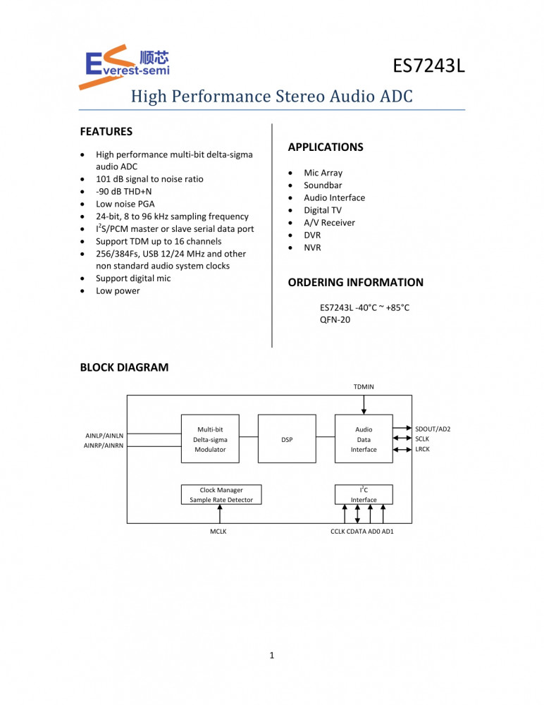 ES7243L datasheet page 1