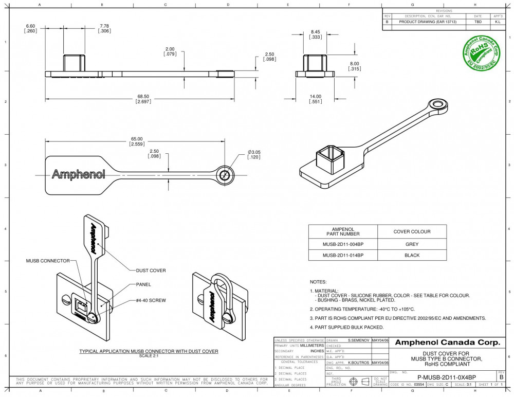 Amphenol MUSB-2D11-004BP product drawing