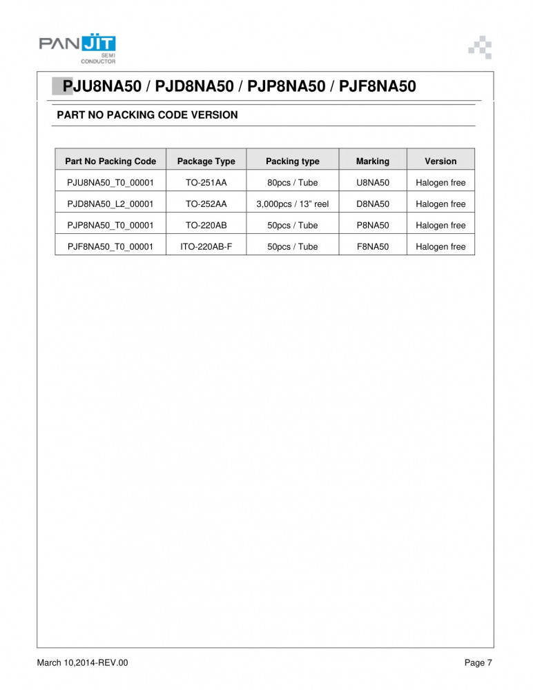 PANJIT PJD8NA50 datasheet page 7