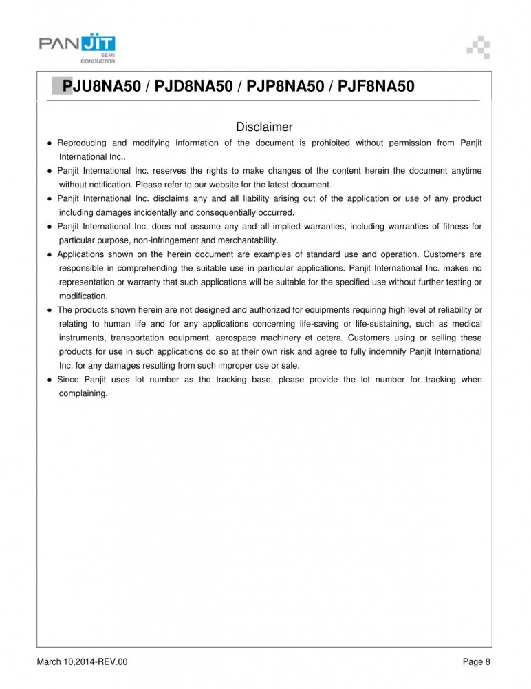 PANJIT PJD8NA50 datasheet page 8