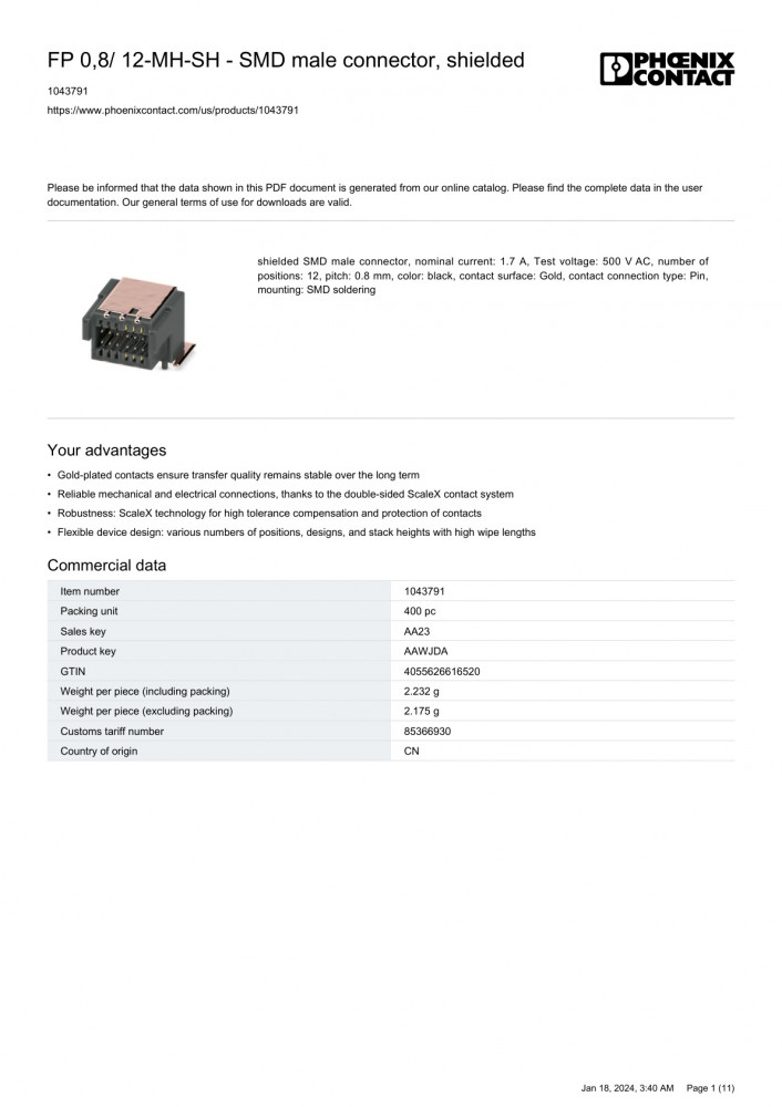 Phoenix Contact 1043791 technical document page 1