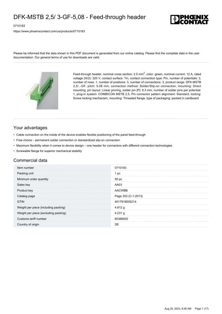 Phoenix Contact 0710183 technical document page 1