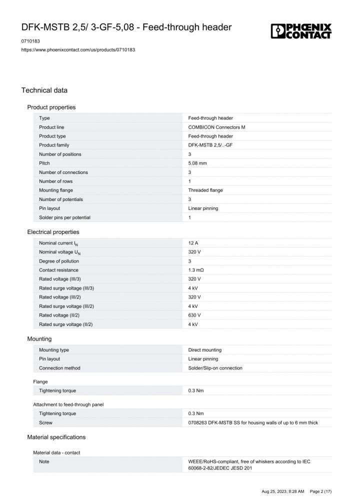 Phoenix Contact 0710183 technical document page 2