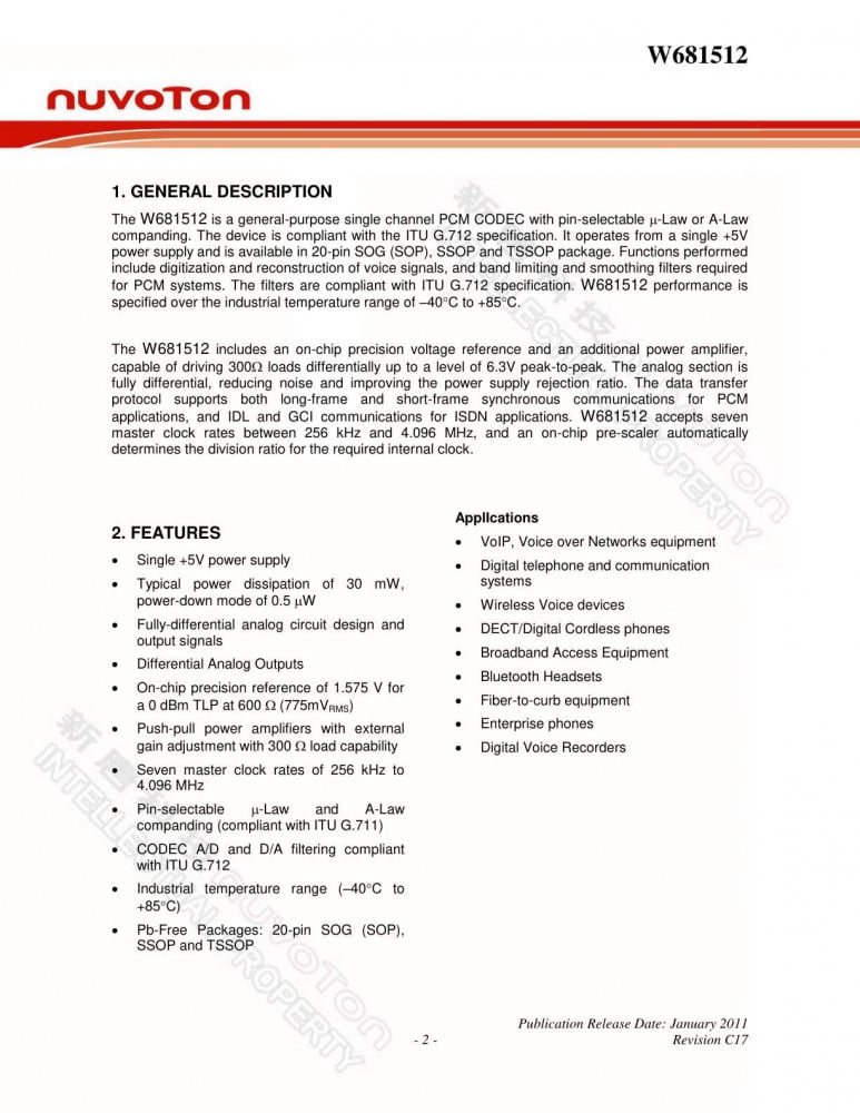W681512 datasheet page 2