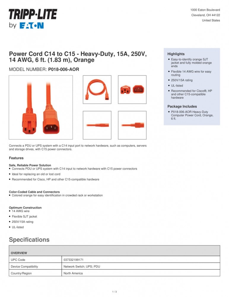 P018-006-AOR technical document page 1