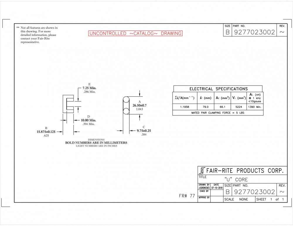 Fair-Rite 9277023002 technical drawing