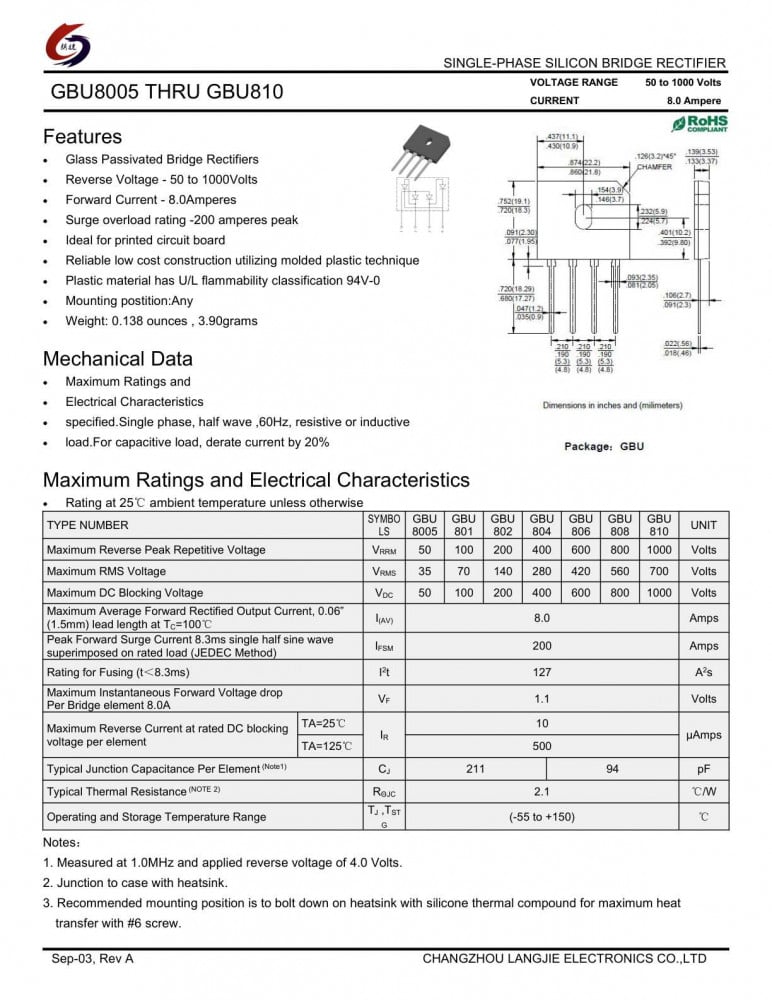 GBU810 datasheet page 1