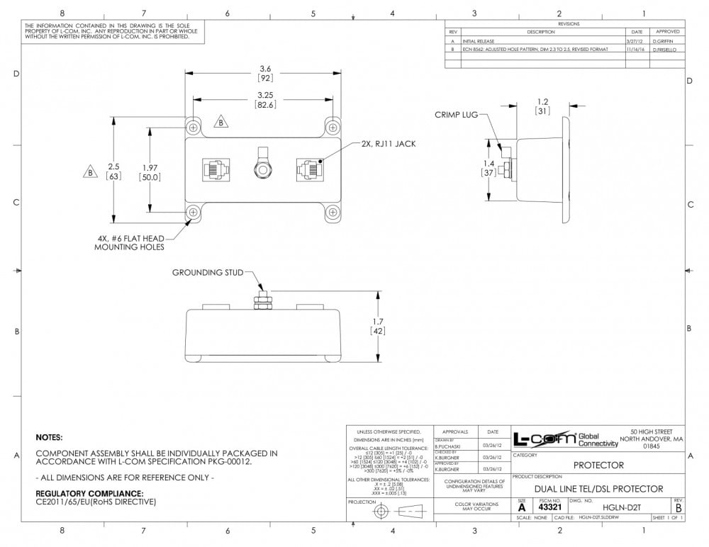 L-com HGLN-D2T technical drawing preview