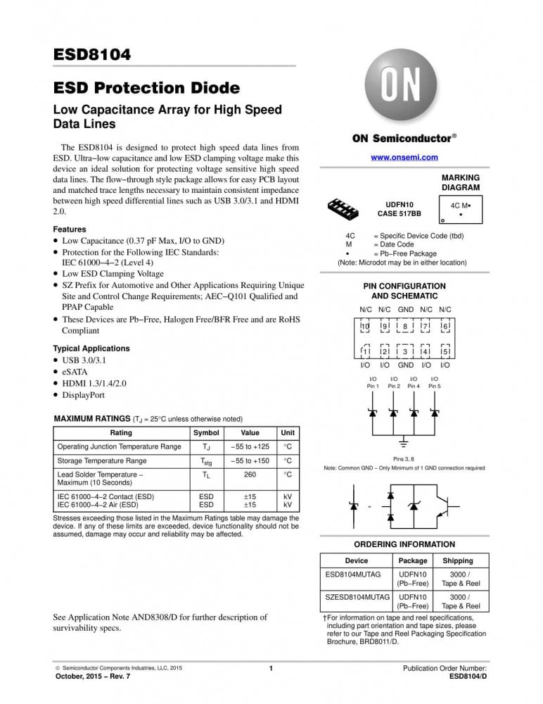 ESD8104MUTAG datasheet page 1