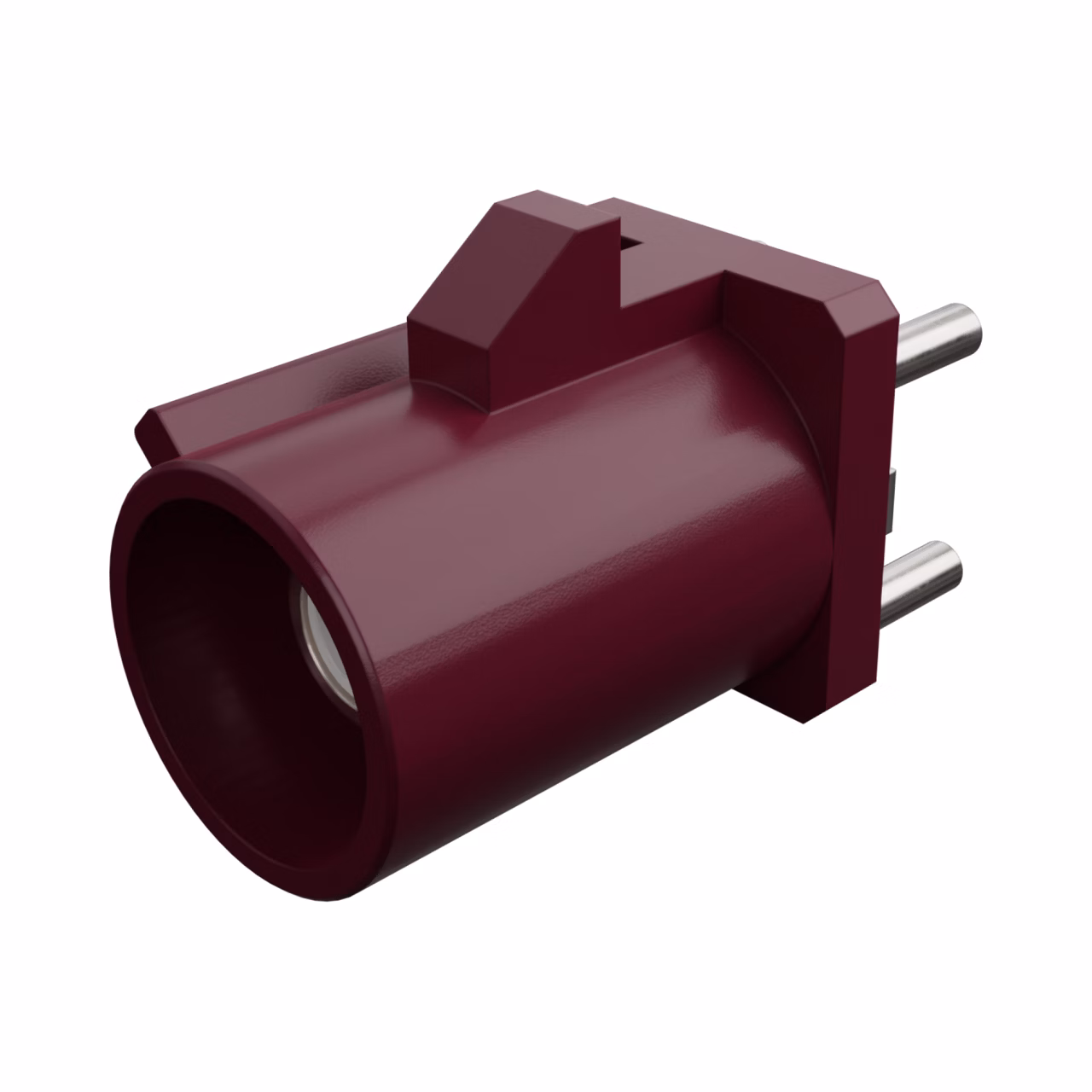 FAKRA Jack, Straight, PCB Receptacle, Through Hole, Die Cast Body, Tin (Sn) Plated, Keying Code D, Bordeaux Violet, 50 Ohms for sale