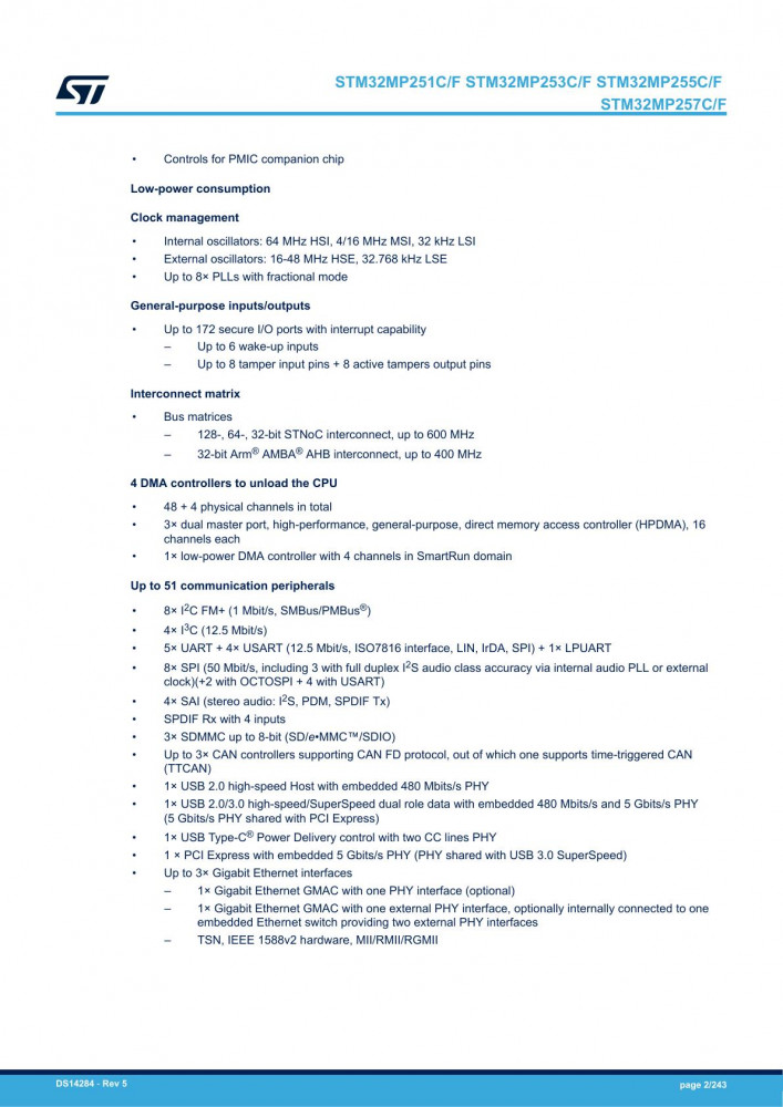 STM32MP25x technical document page 2