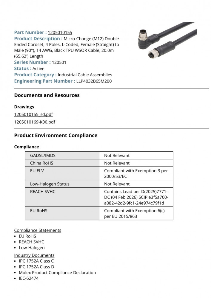 MOLEX 120501 series document image, page 1